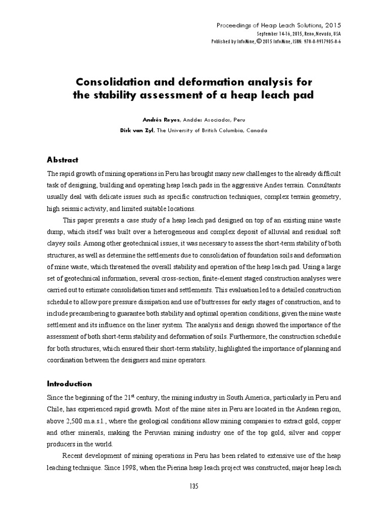 Consolidation and Deformation Analysis For The Stability Assessment of ...