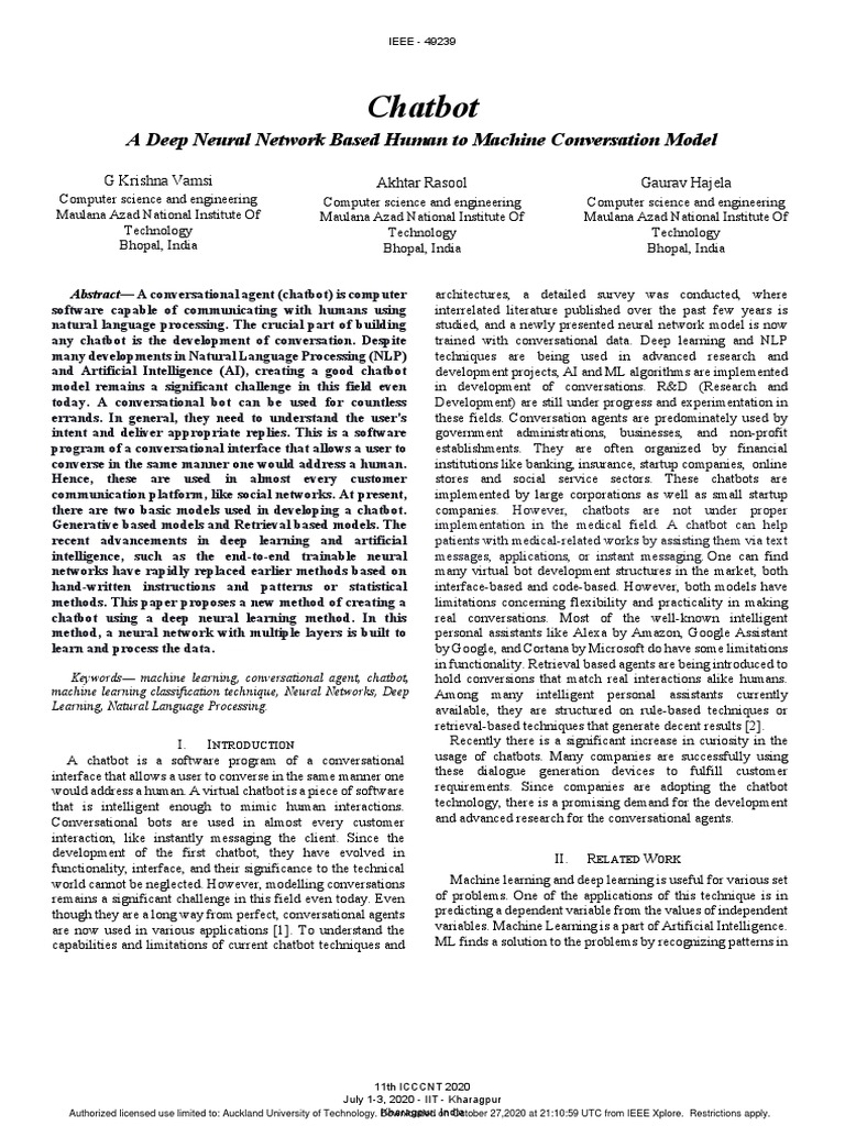 Chatbot: A Deep Neural Network Based Human To Machine Conversation ...