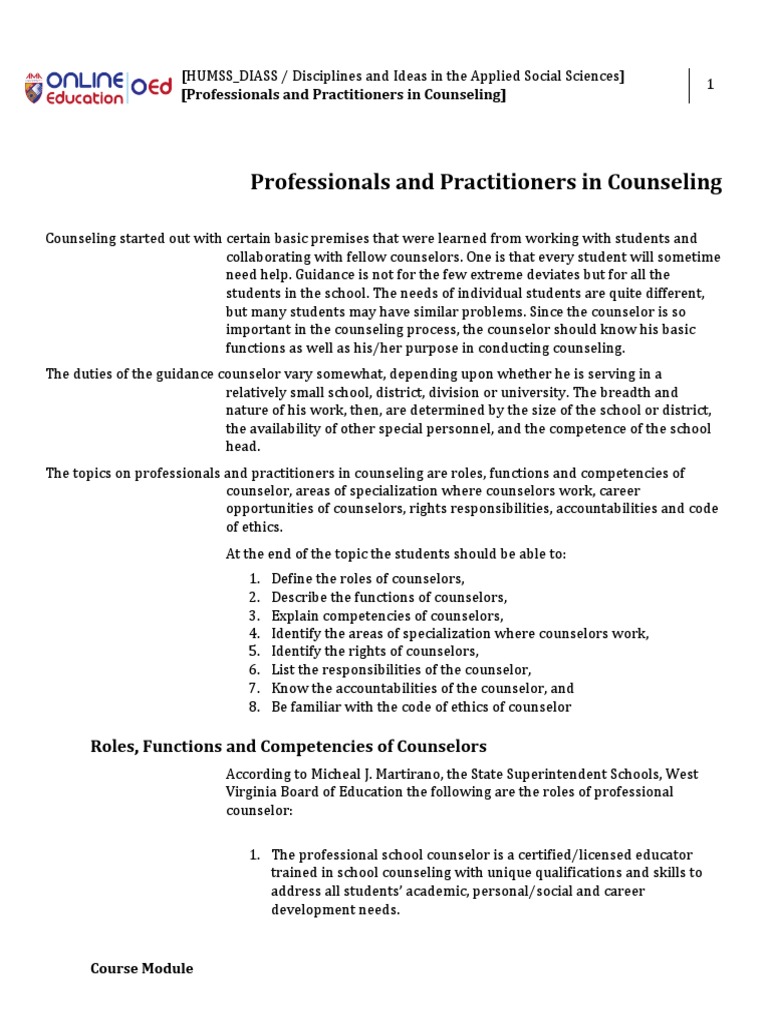 Roles, Functions, Competencies, and Areas of Specialization of ...