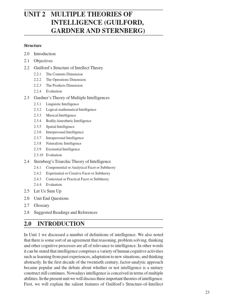 Unit 2 Multiple Theories of Intelligence (Guilford, Gardner and ...