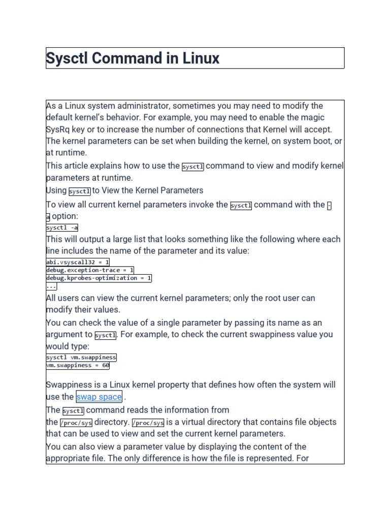 Sysctl Command in Linux: Using To View The Kernel Parameters | PDF | Parameter (Computer ...