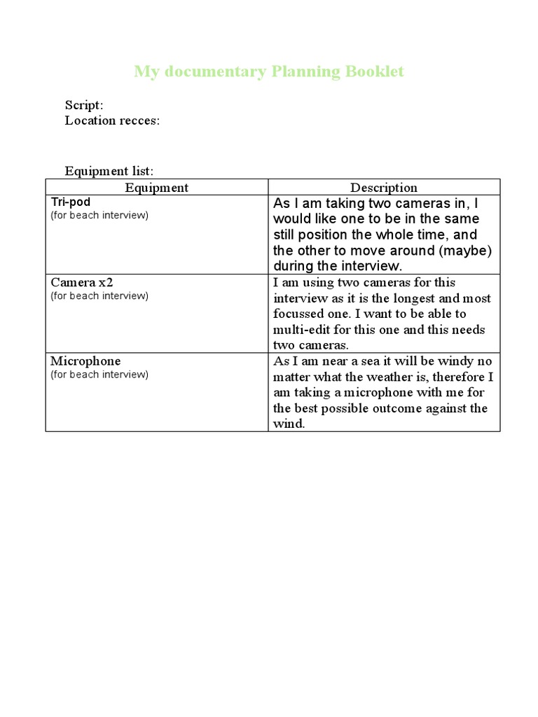 My Documentary Planning Booklet | PDF