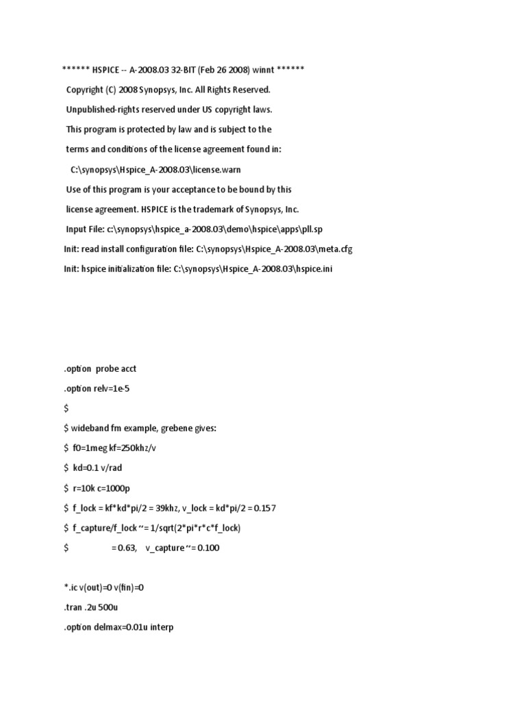 PLL Sp-Codes | PDF | Bipolar Junction Transistor | Spice