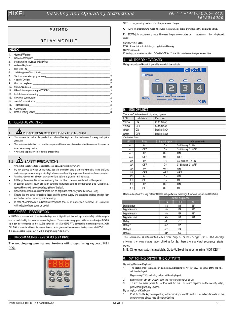 Dixel: Installing and Operating Instructions | PDF | Parameter (Computer Programming) | Relay