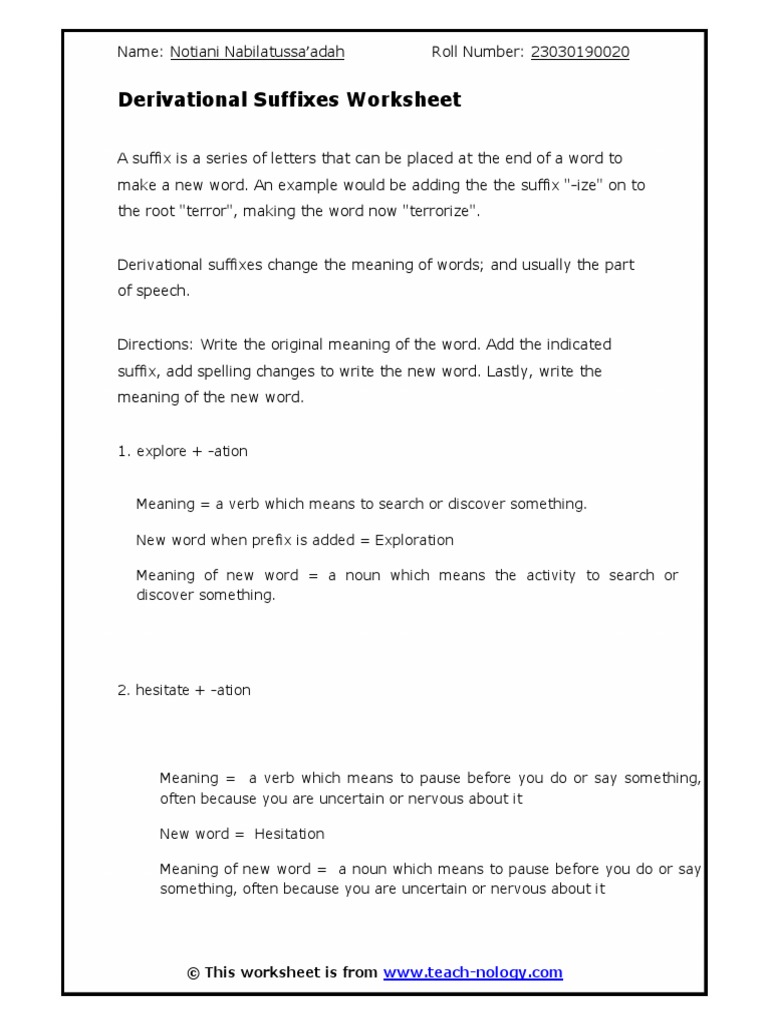 Derivational Suffixes Worksheet: © This Worksheet Is From | PDF ...