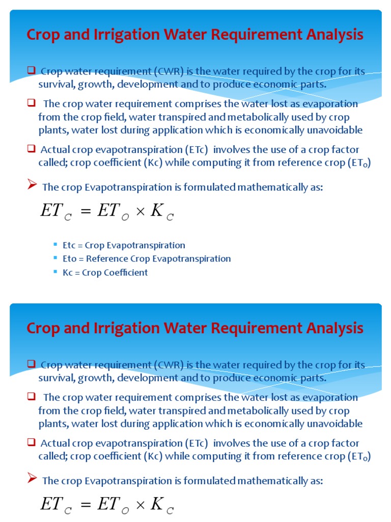 Crop Water Requirement Guide | PDF | Evapotranspiration | Irrigation