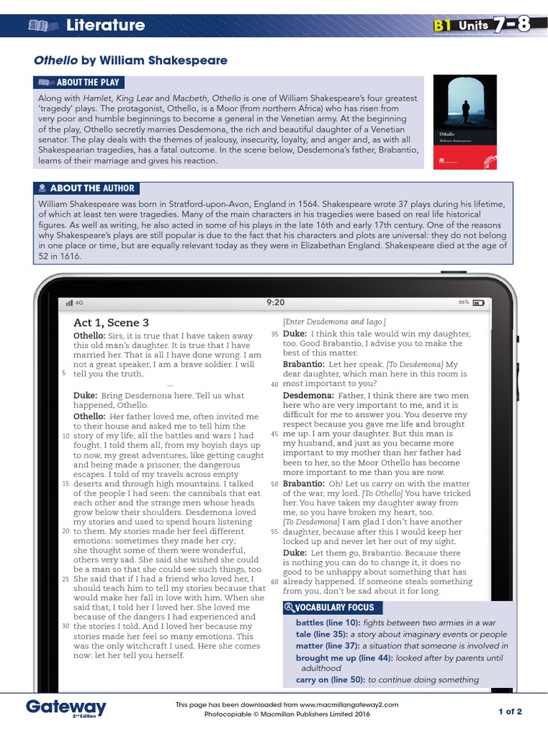 B1 UNITS 7 and 8 Literature | PDF | Othello | Iago