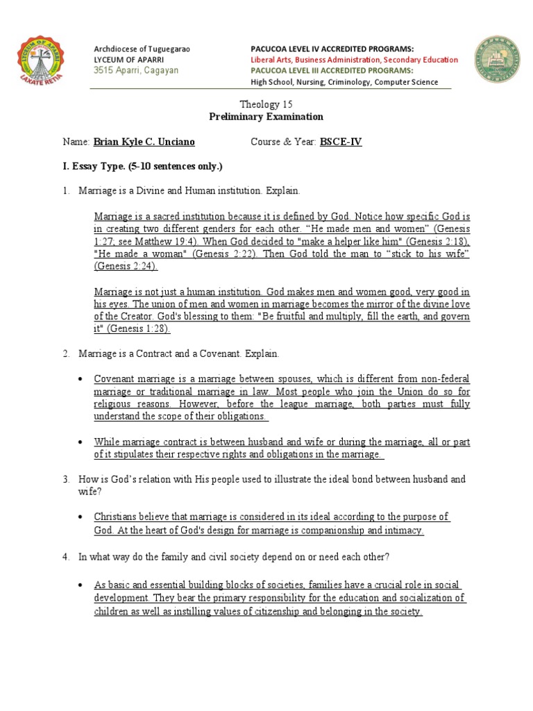Preliminary Examination: 3515 Aparri, Cagayan | PDF | Marriage | Love