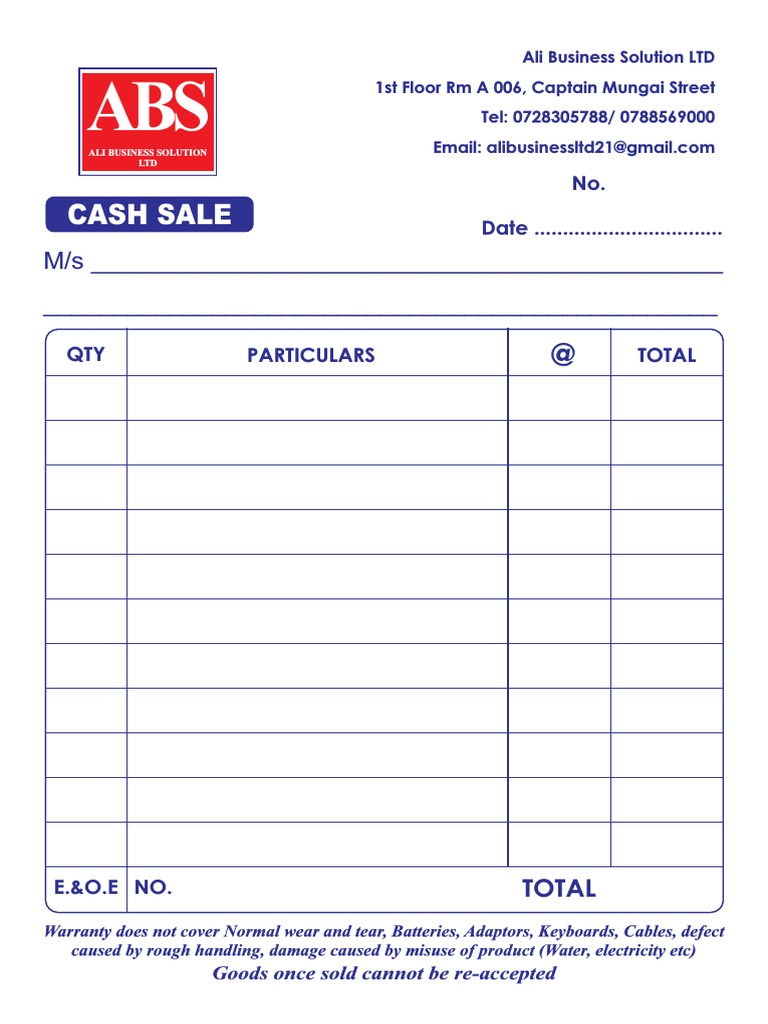 Cash Sale Invoice - Ali Business Solution | PDF