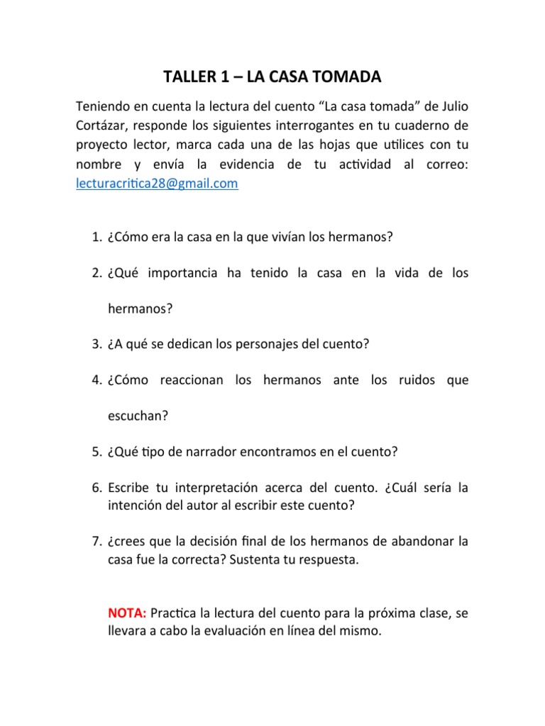 Taller 1 - La Casa Tomada. | PDF
