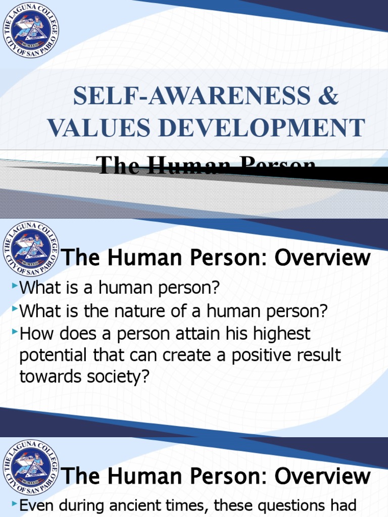 Self-Awareness & Values Development: The Human Person | PDF | Self Actualization | Philosophical ...