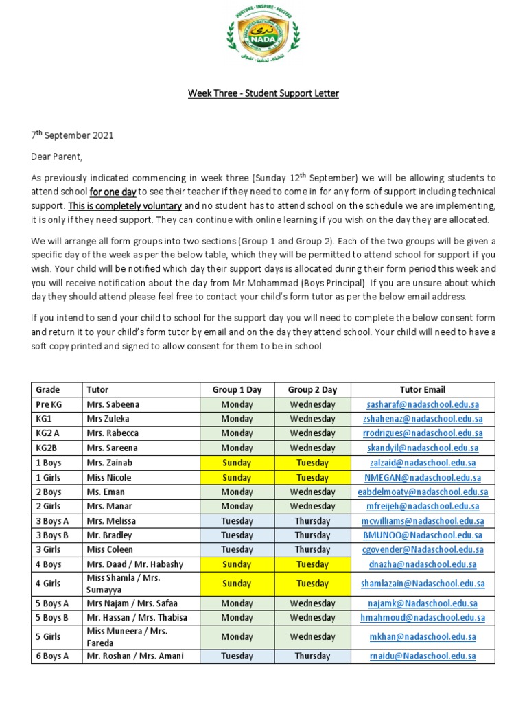 Week Three Student Support Letter | PDF | Human Development ...