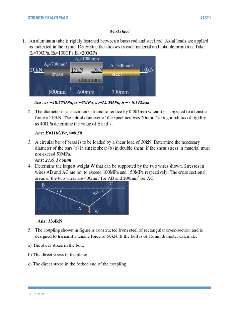 Worksheet & Assignment | PDF | Stress (Mechanics) | Young's Modulus