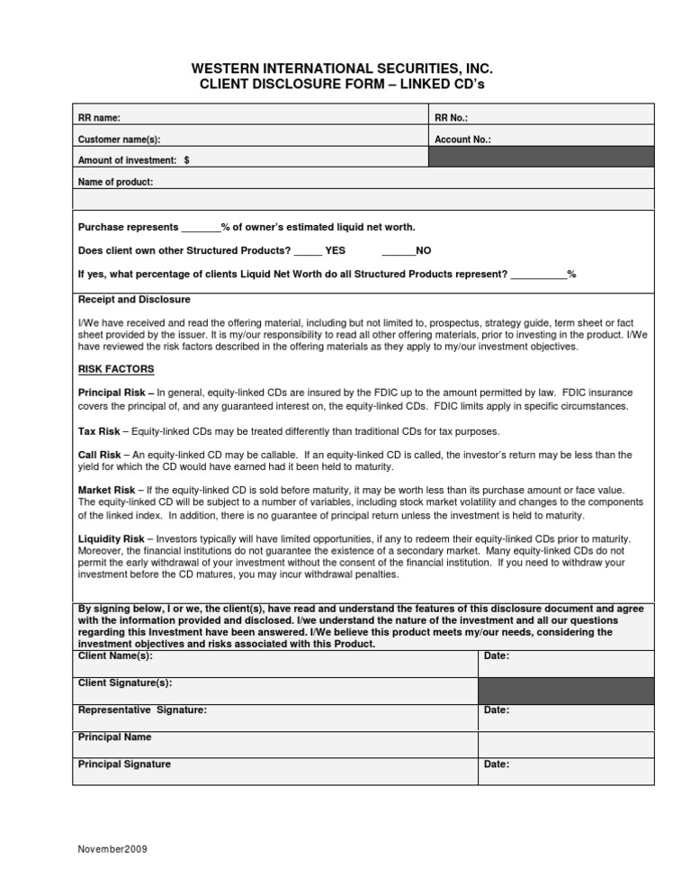 Linked CD Disclosure | PDF | Certificate Of Deposit | Investing