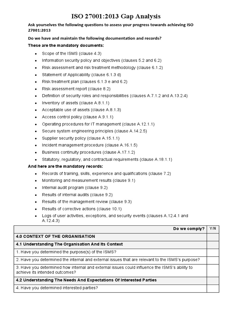 ISO 27001:2013 Gap Analysis | PDF | Information Security | Risk
