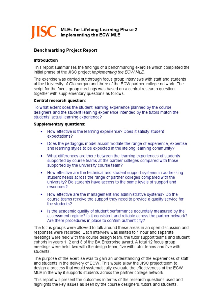 Benchmarking Project Report | PDF | Educational Assessment ...