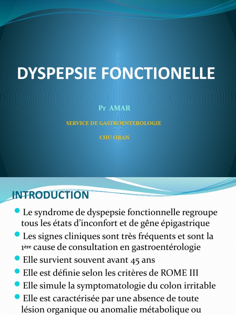 05 Dyspepsie Fonctionelle 1 | PDF | Spécialités médicales | Maladies et ...