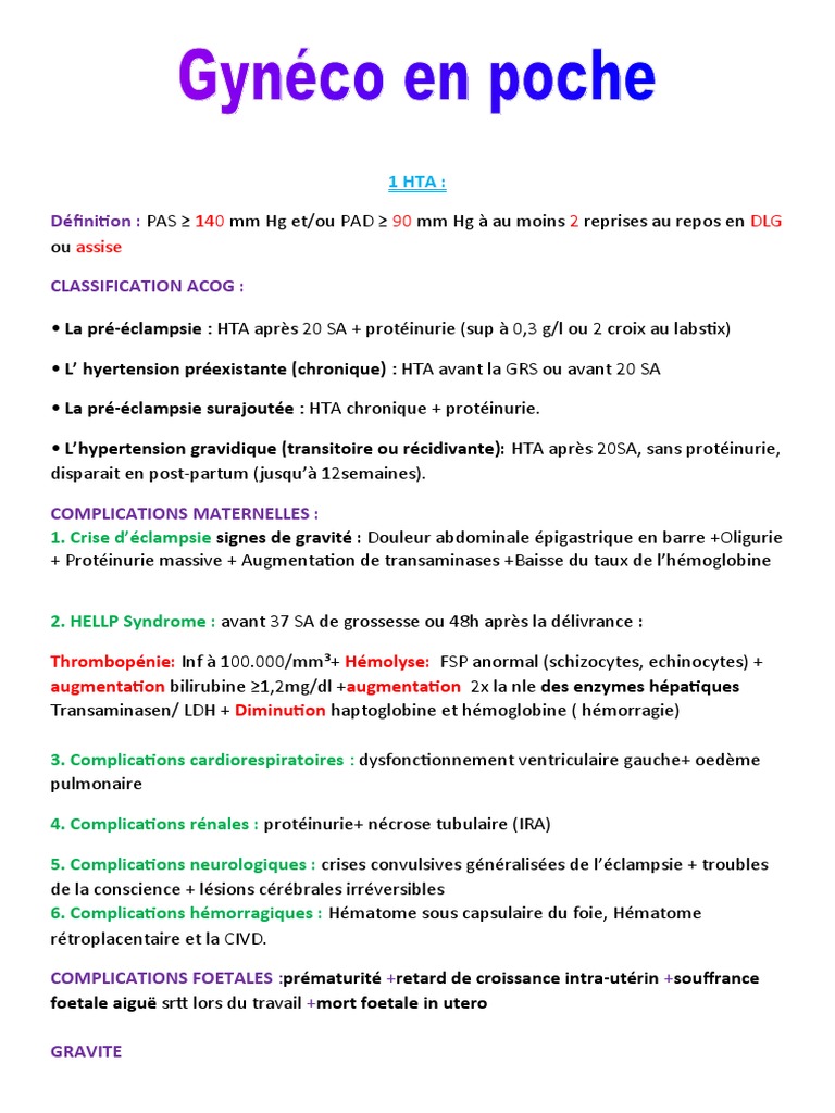 Gynéco (TD Cours) en Poche | Descargar gratis PDF | Accouchement | Hypertension artérielle