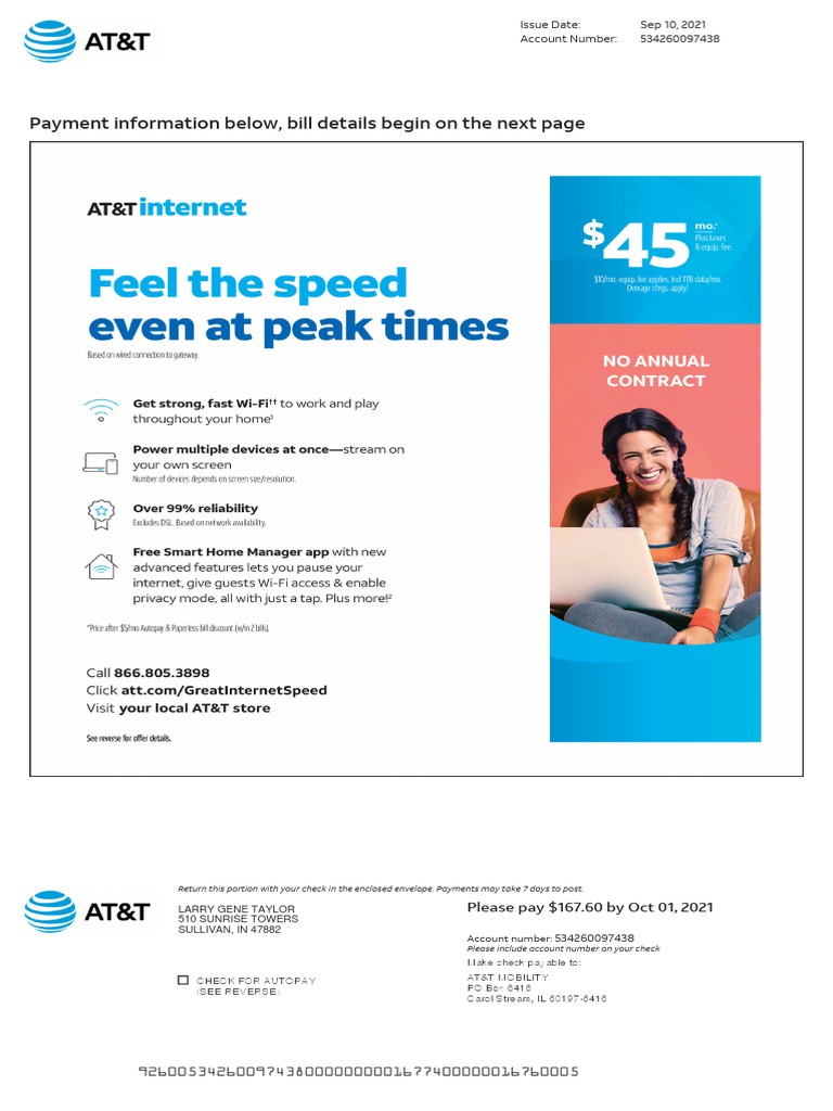 AT&T Wireless and Home Phone Bill for Larry Gene Taylor for September ...