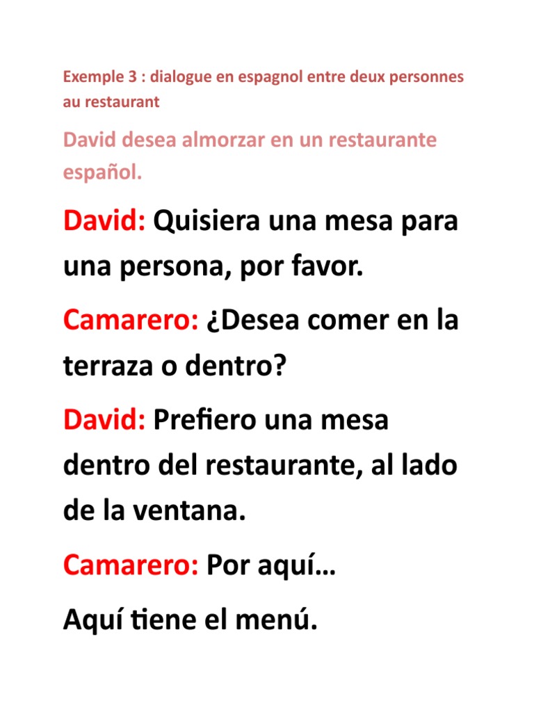 Diálogo en Restaurante Español | PDF