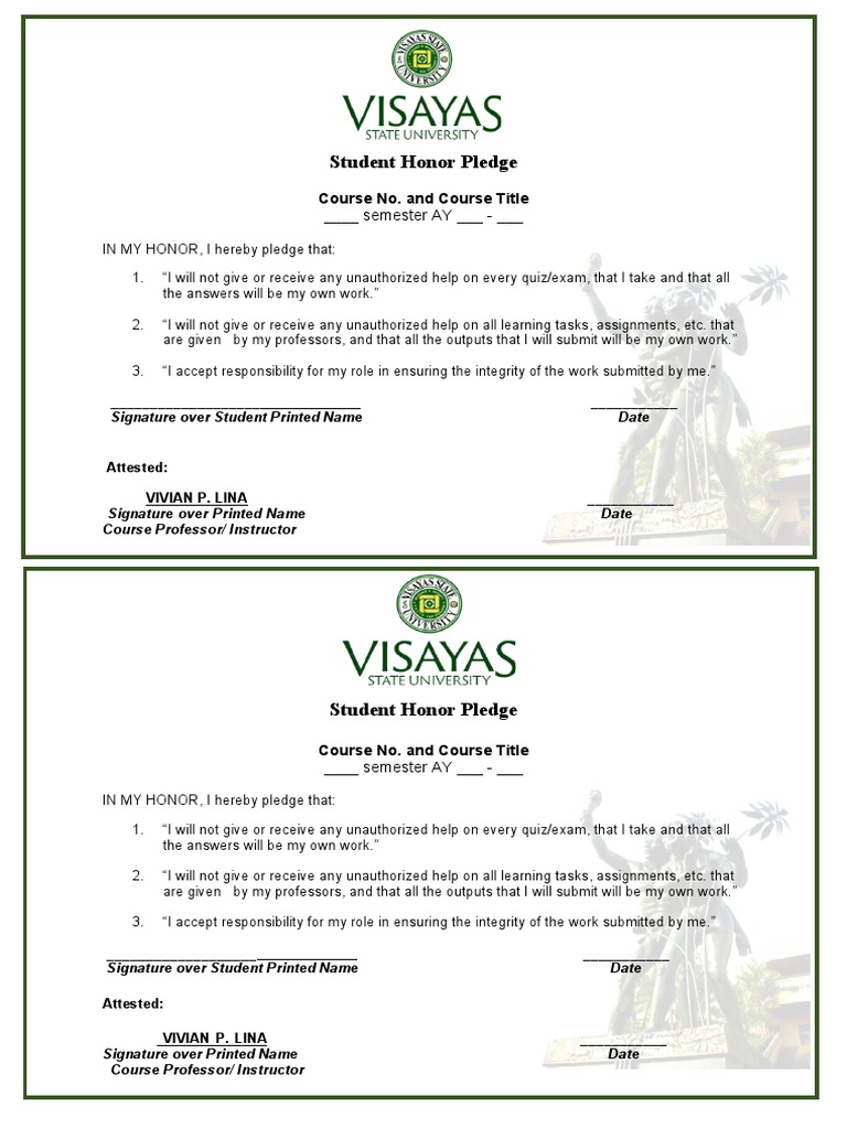 Student Honor Pledge: Course No. and Course Title | PDF