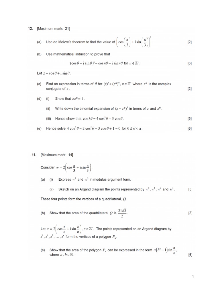 Complex Numbers - Past Papers Worksheet | PDF