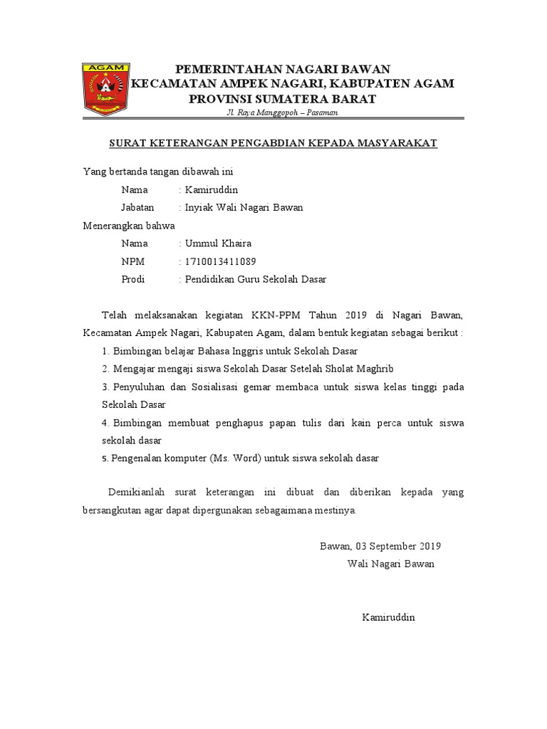 Surat Keterangan LPK KKN | PDF