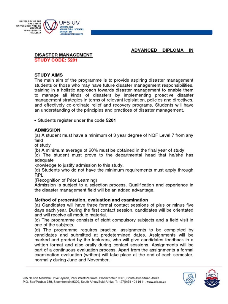 Advanced Diploma in Disaster Management | PDF | Risk | Emergency Management