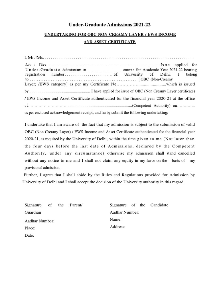 OBC EWS Undertaking | PDF