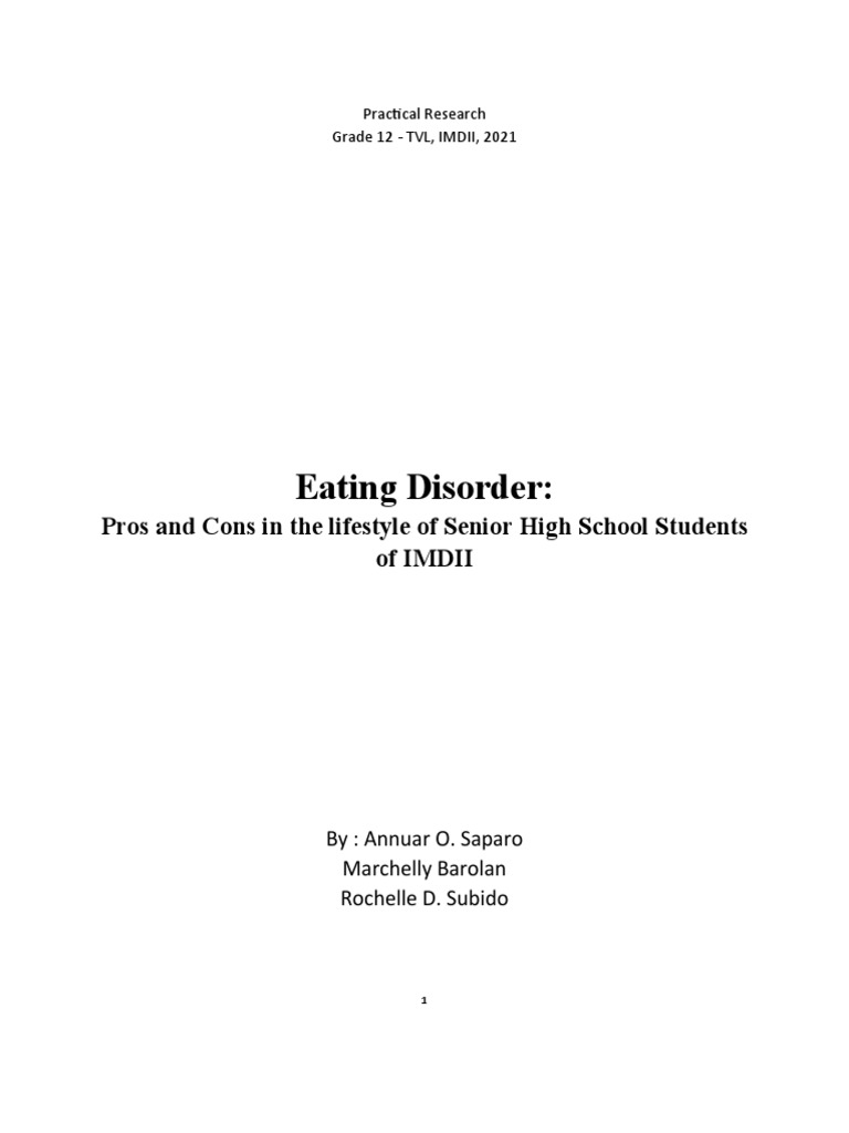 Eating Disorder:: Pros and Cons in The Lifestyle of Senior High School ...