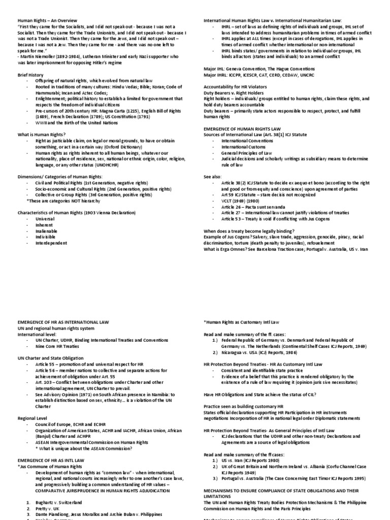 Human Rights Notes | PDF | Human Rights | Treaty