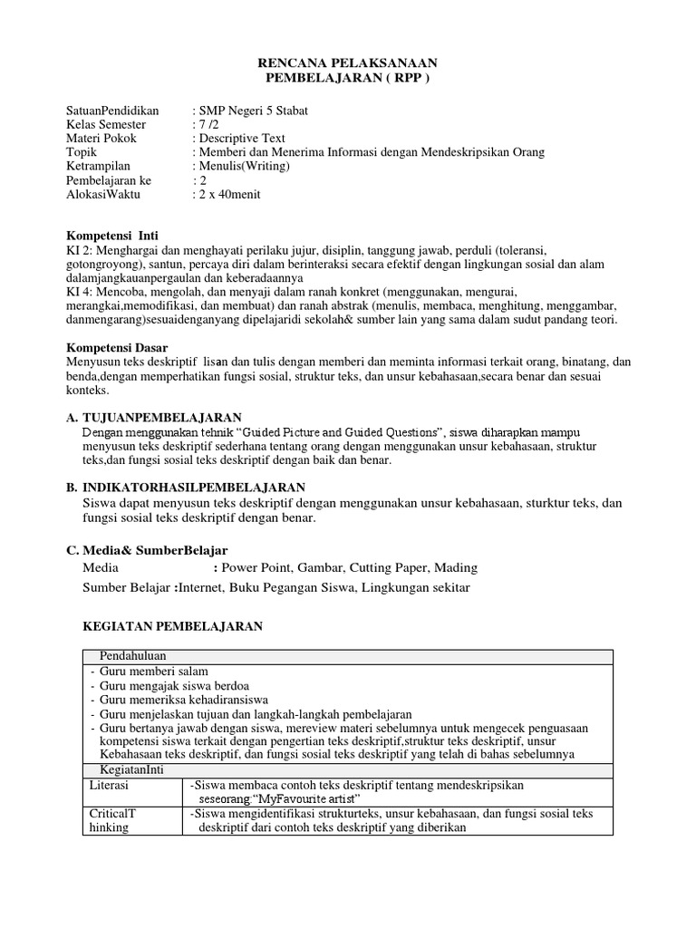 Rancangan Pembelajaran Deskriptif | PDF