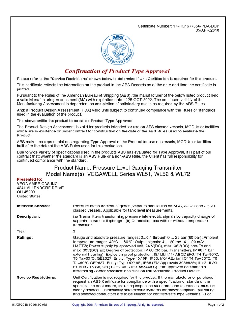 Certificado Type Approval | PDF