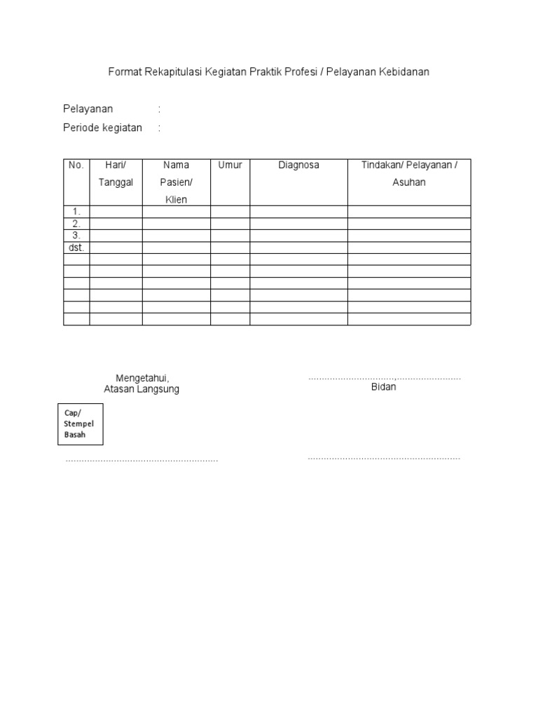 Contoh Format Rekapitulasi Kegiatan Praktik Profesi Edited | PDF ...