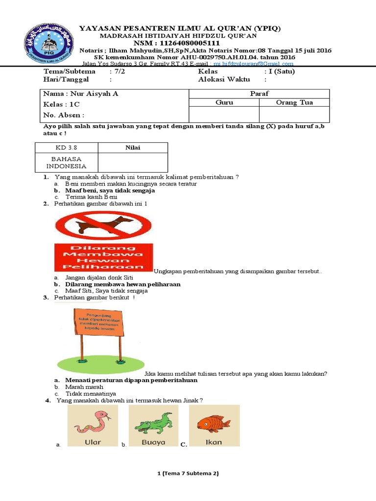 SOAL UH TEMA 7 SUBTEMA 2 JWB | PDF