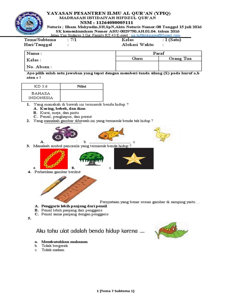SOAL UH TEMA 7 SUBTEMA 1 JWB | PDF | Olahraga & Rekreasi