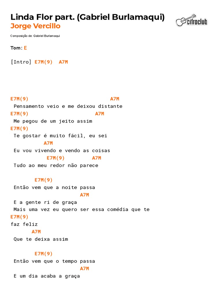 Cifra Club - Jorge Vercillo - Linda Flor Part. (Gabriel Burlamaqui) | PDF