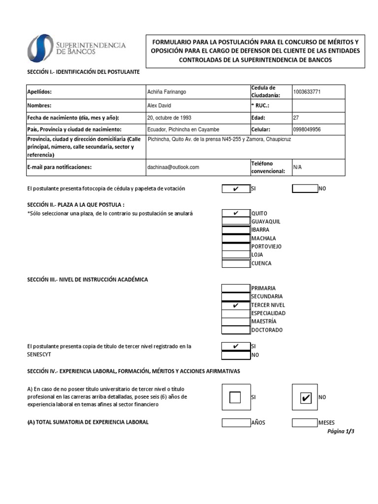 Formulario Postulacion Defensor Cliente Llenar Final 1 | PDF | Ecuador