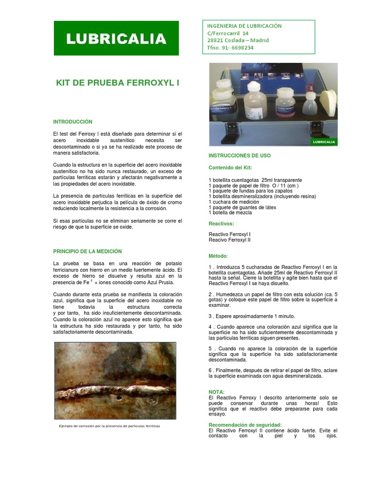 Kit DE PRUEBA Ferroxyl | PDF | Acero inoxidable | Acero