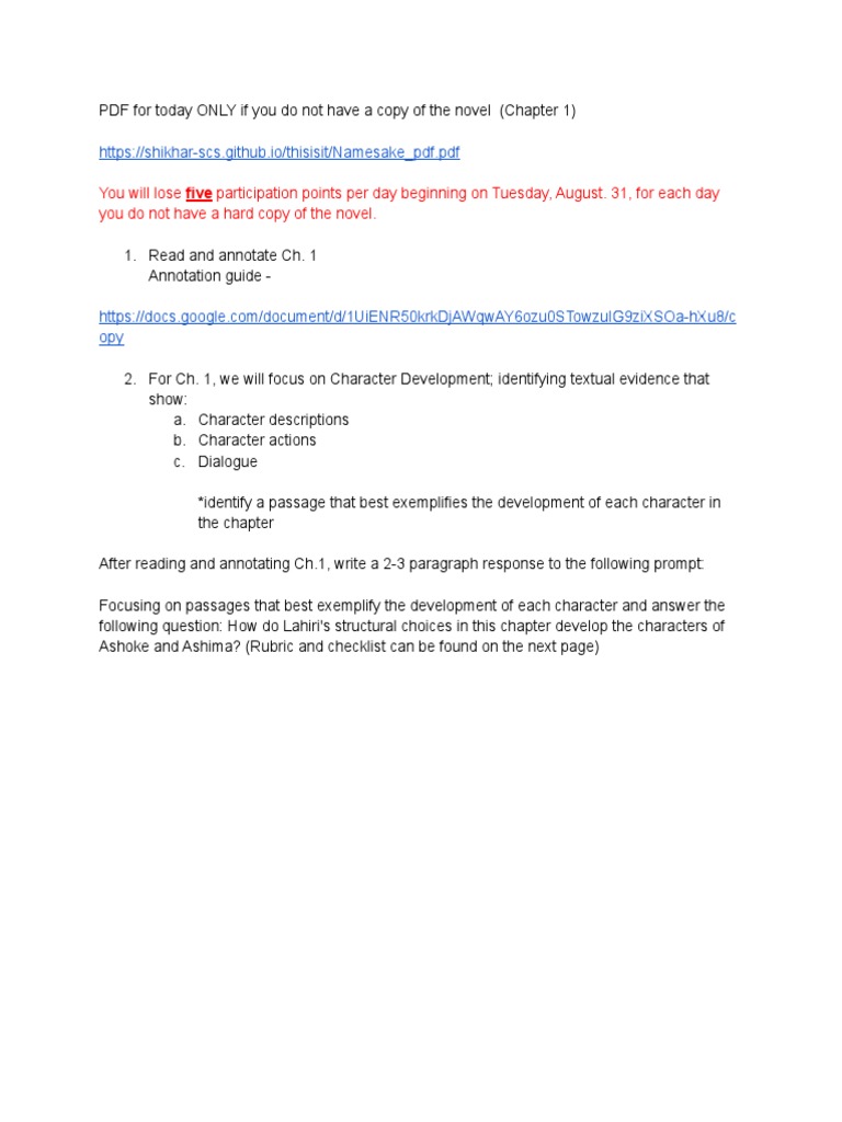 The Namesake Ch. 1 | PDF | Writing | Cognition