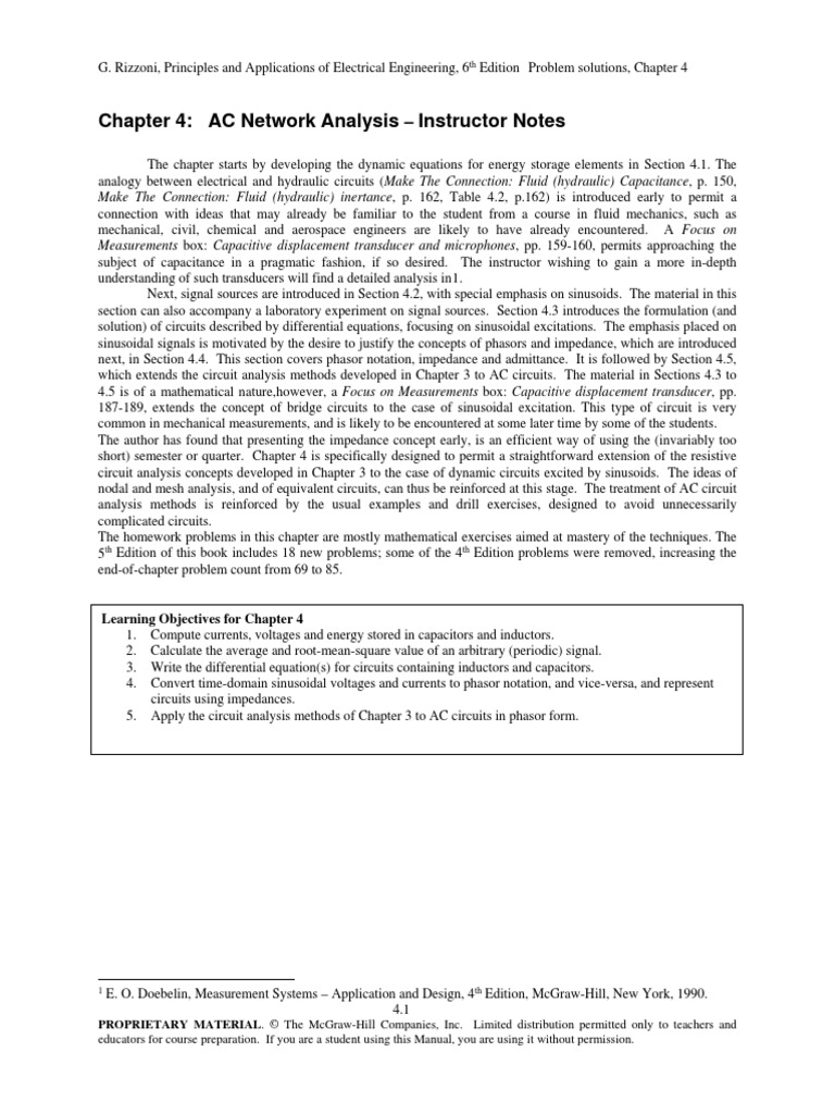 Chapter 4: AC Network Analysis Instructor Notes | PDF | Electrical ...