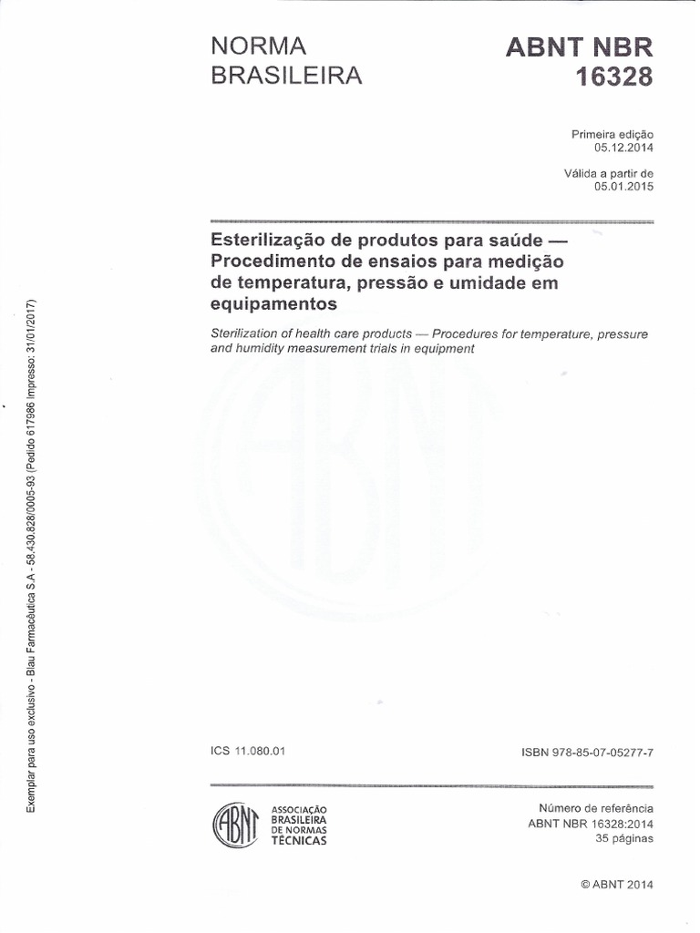 ABNT NBR 16328 - 2015 - Esterilização de Produtos para Saúde ...