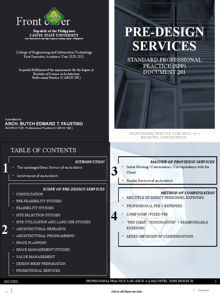 Pre-Design Services for Professional Practice 3: Scope of Architectural ...
