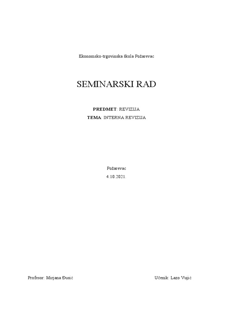 Interna Revizija Seminarski Rad | PDF
