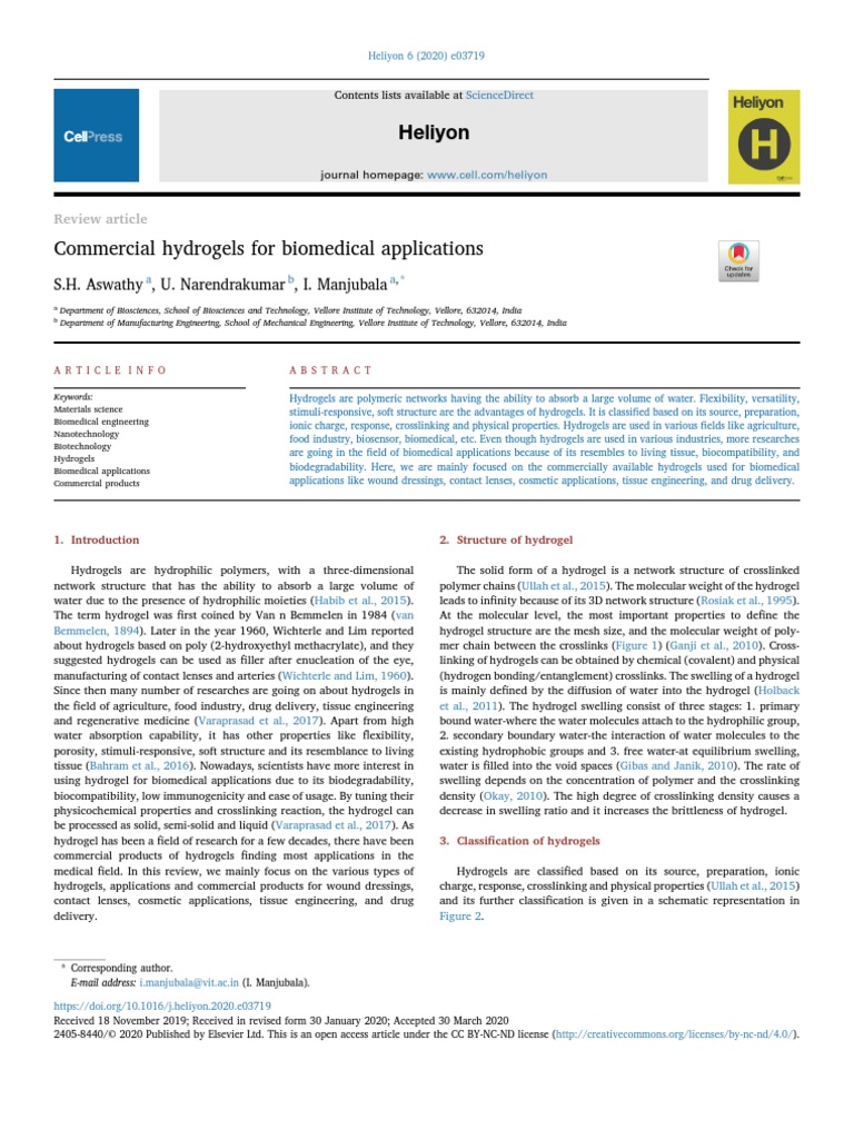 Commercial Hydrogels For Biomedical Applications | PDF | Cross Link ...