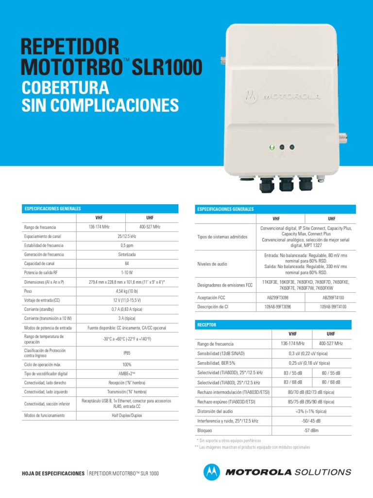 SLR 1000 Repeater Ds Es | PDF | Frecuencia ultra alta | Tecnología de radio