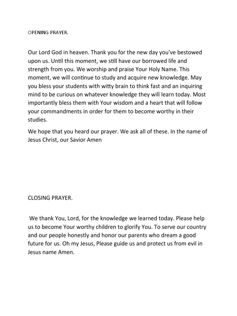 Opening and Closing Prayer | PDF | Self-Improvement