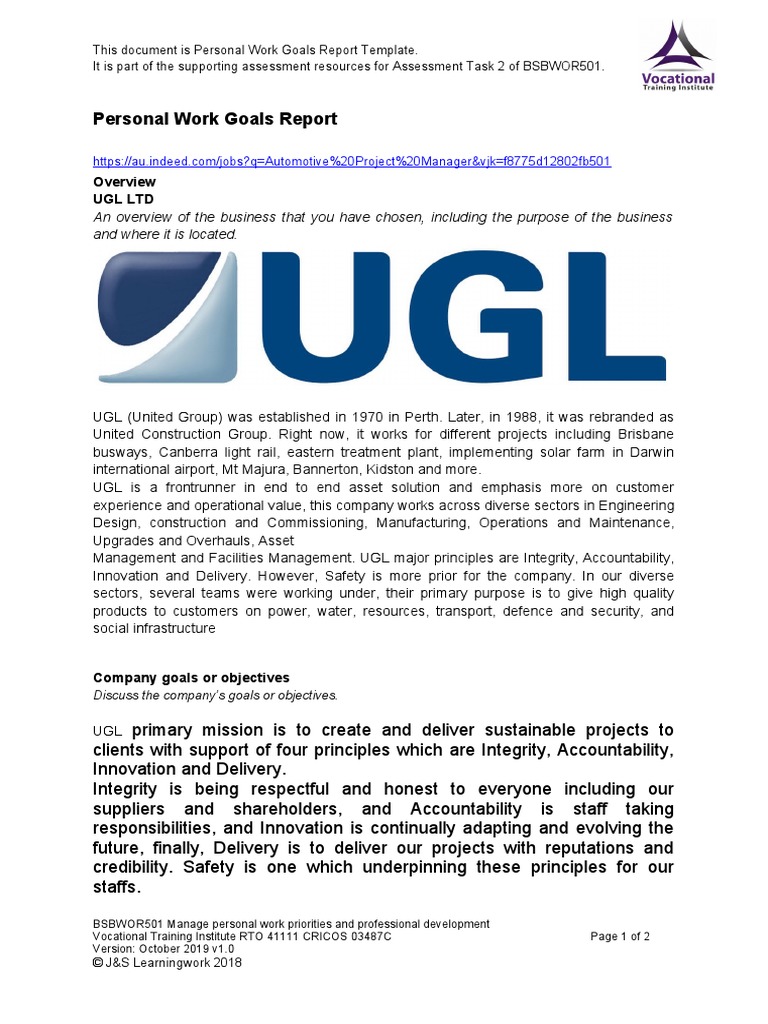 Personal Work Goals Report | PDF | Business | Economies