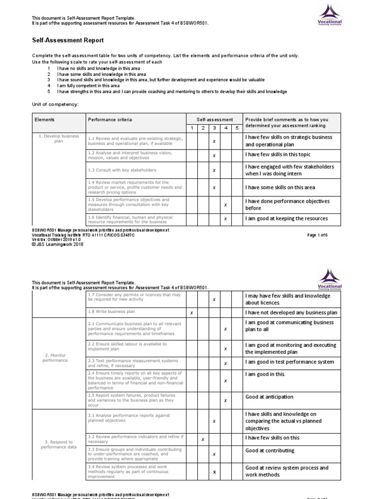 Self-Assessment Report: Unit of Competency | PDF | Competence (Human ...