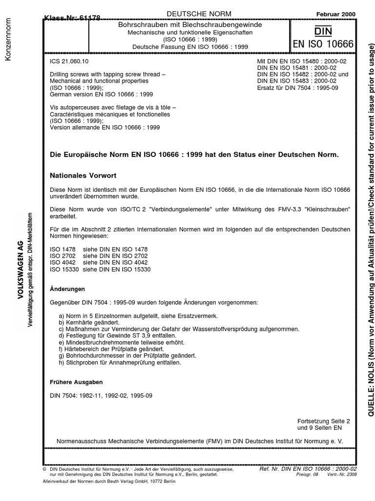 Din en Iso 10666 (Fevereiro 2000) | PDF